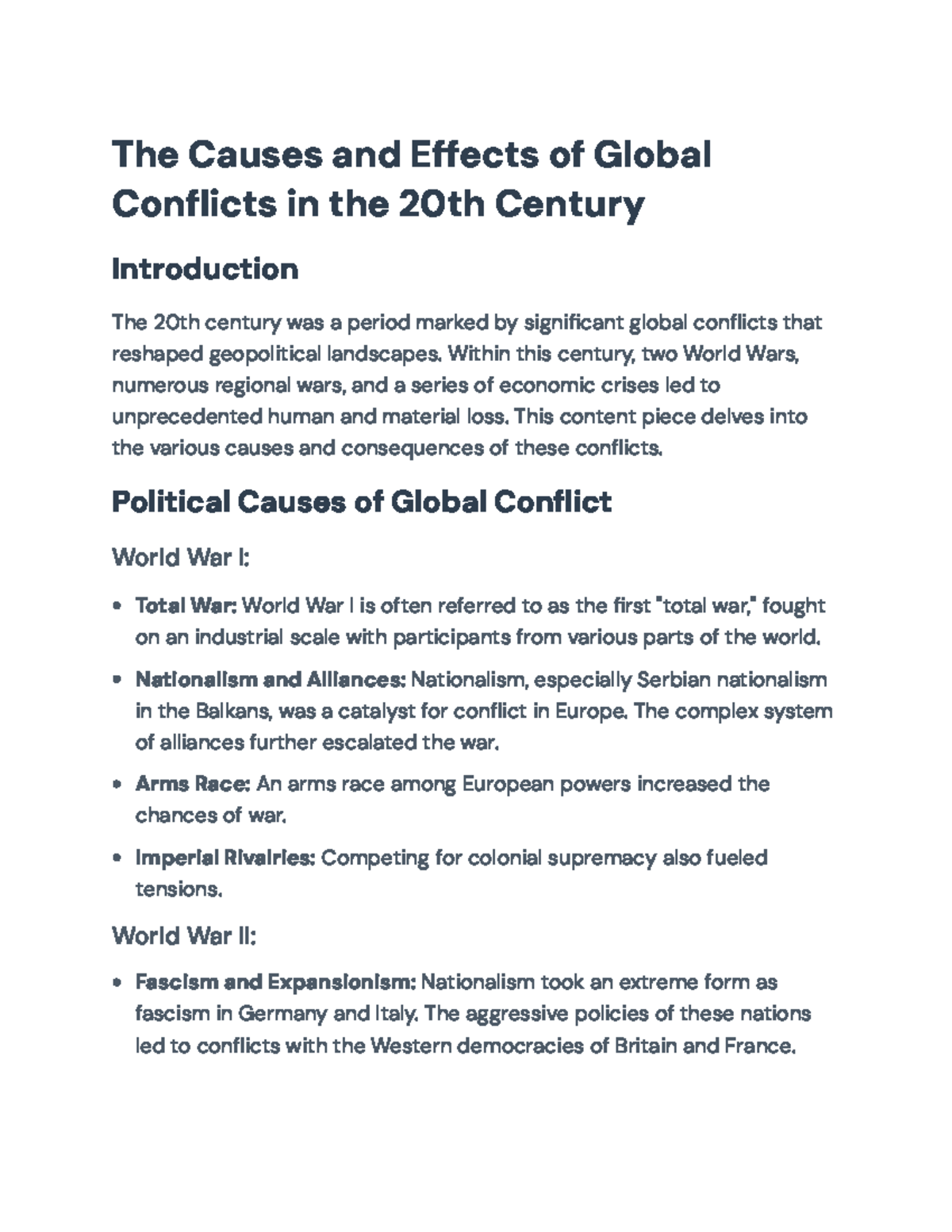 The Causes and Effects of Global Conflicts: 20th Century Analysis - The ...
