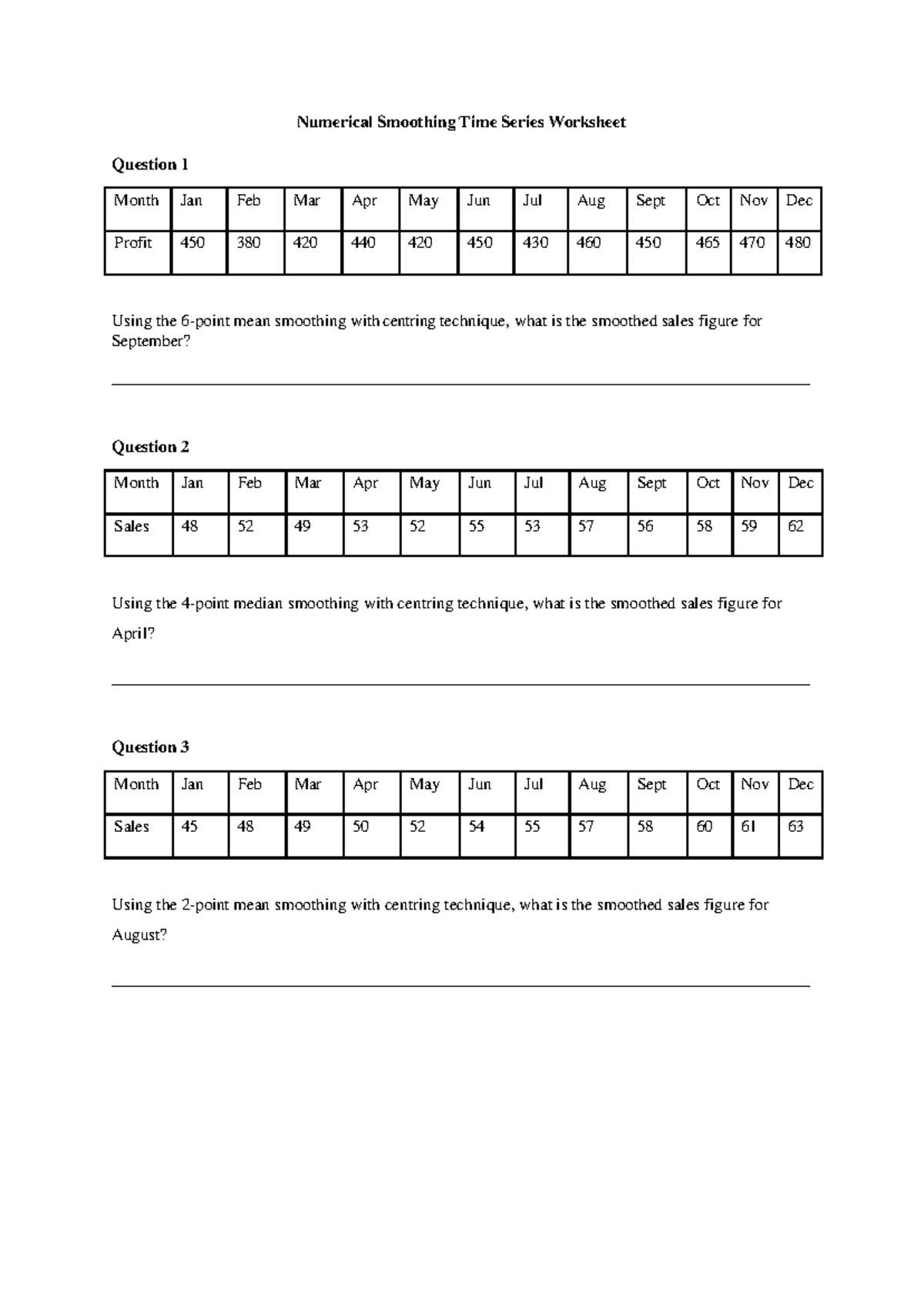 Numerical Smoothing Time Series Worksheet: Mean & Median Techniques ...