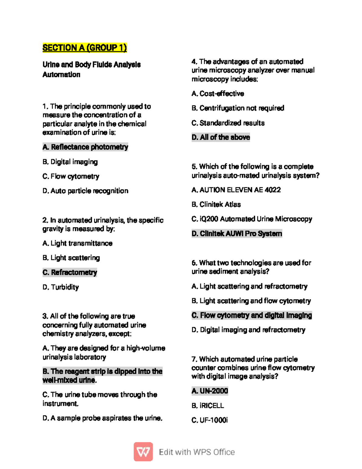 Urine and Body Fluids Analysis Automation: SEM 1 Prelim Questionnaire ...