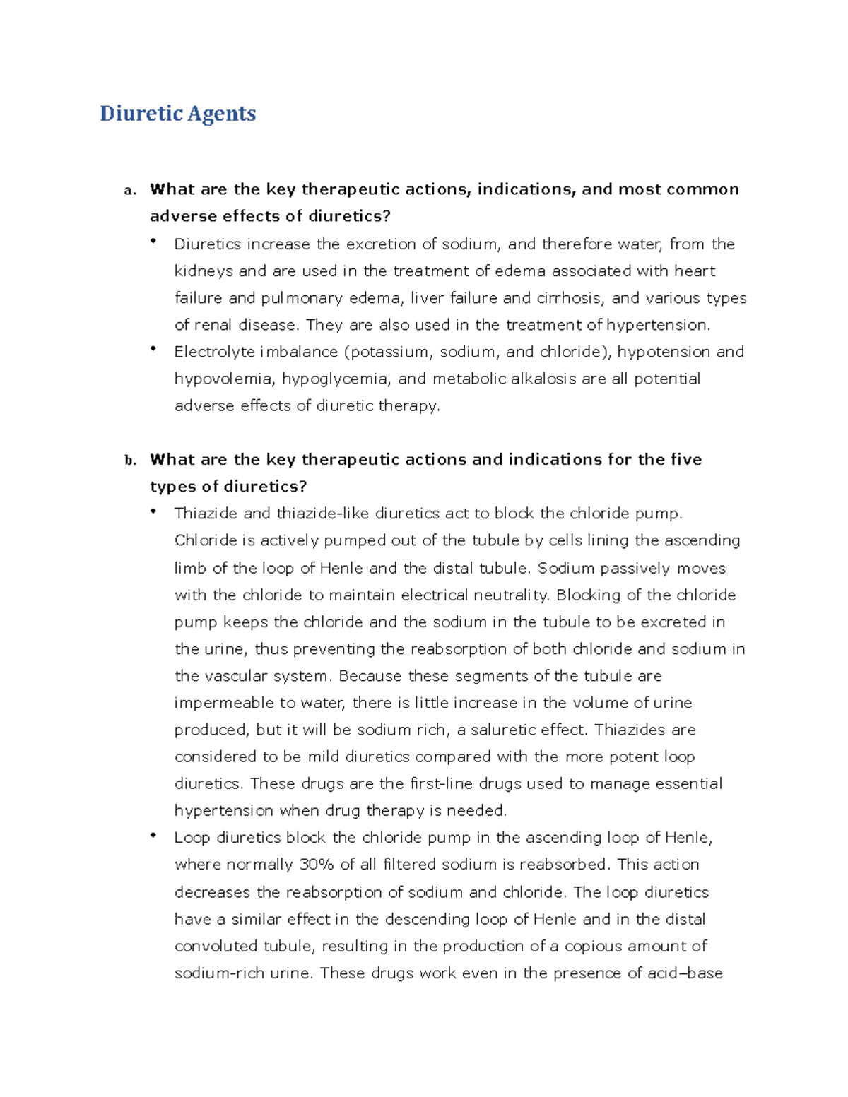Diuretic Agents: Therapeutic Actions, Indications & Patient Guidance ...