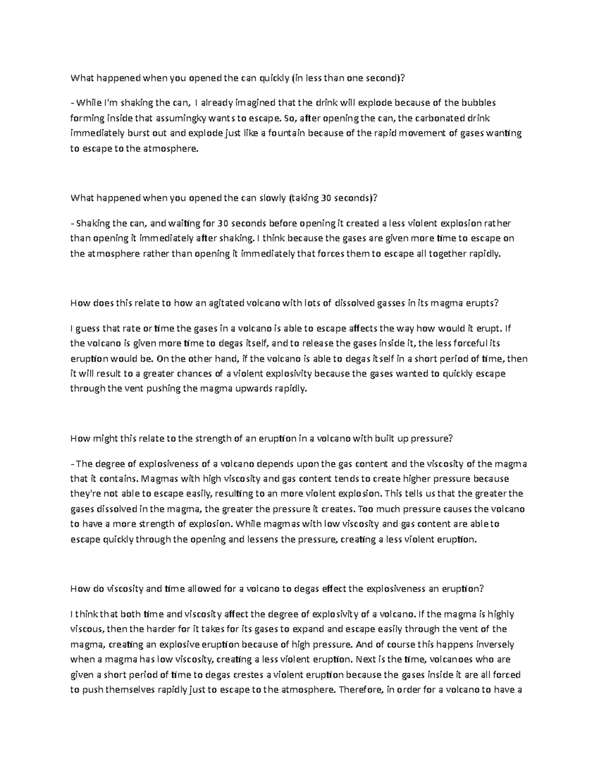 SCI101 Science Experiment: Effects of Gas Escape on Volcano Eruptions ...