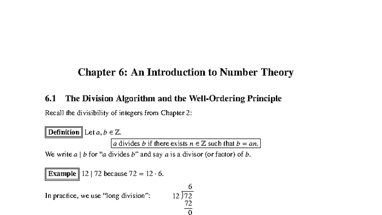Chapter 6: Lecture Notes on Number Theory and Division Algorithm - Studocu