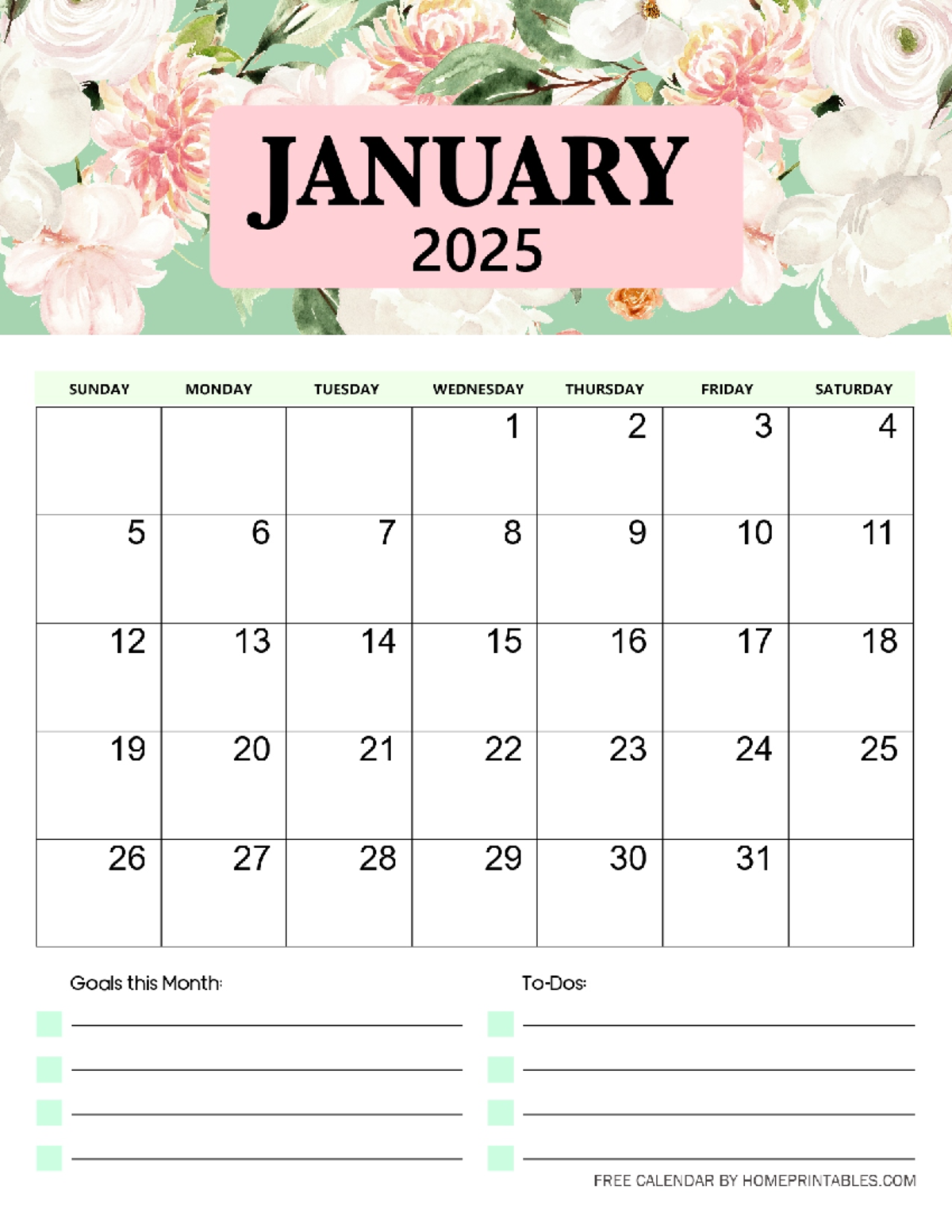 Free 2025 Cute Monthly Calendars by Home Printables - JANUARY 2025 ...