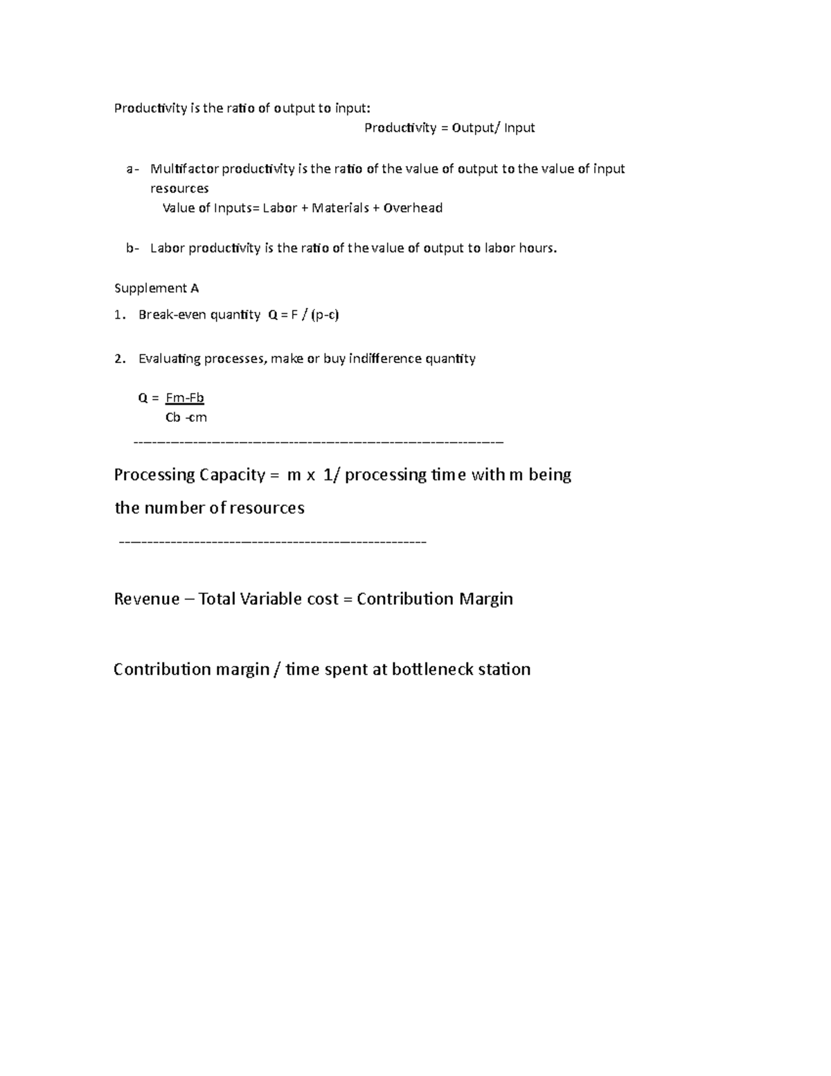 2025-Formula Page - hoja de formulas - Productivity is the ratio of ...