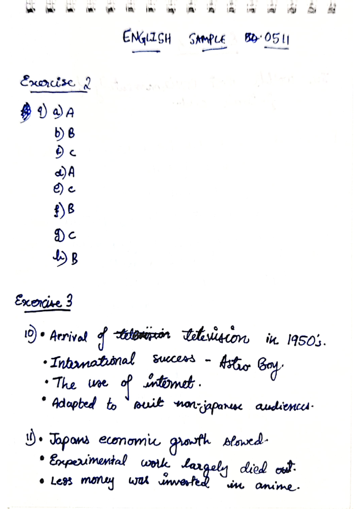0511 Sample Paper - in w ENGLISH SAMPLE 80 Exercise 2 9) a) A b) B 1) c ...