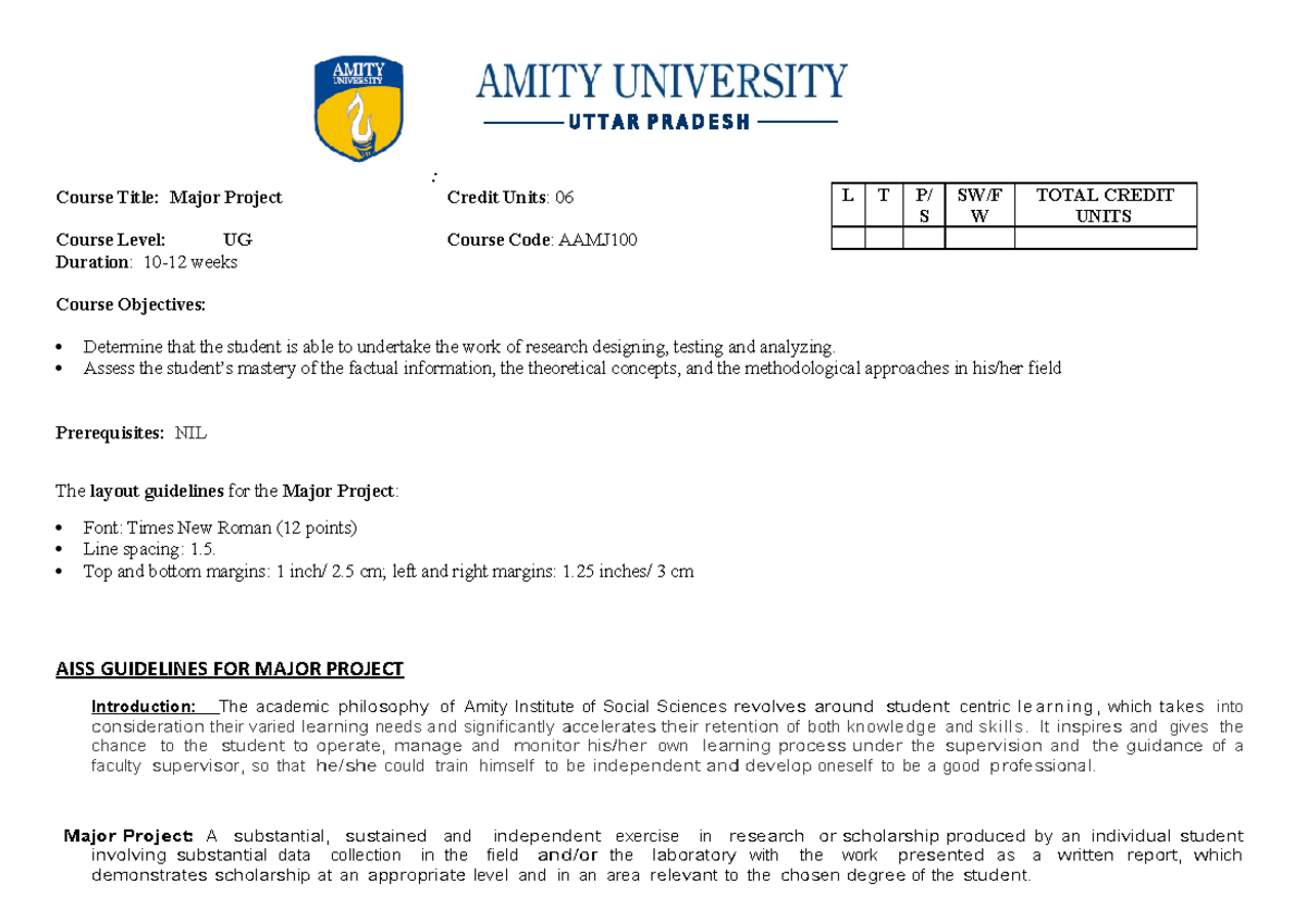 Major Project - syllabus - : Course Title: Major Project Credit Units ...