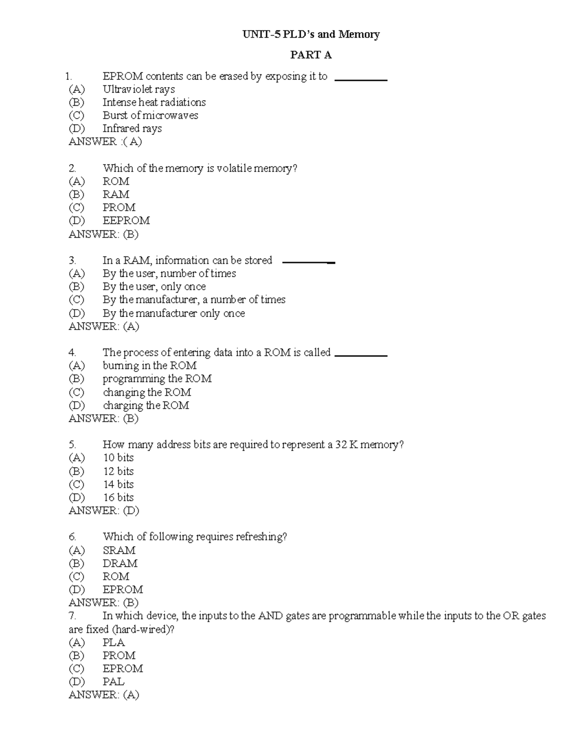 Memory Systems and Devices: UNIT-5 QB - SRM Exam Review - Studocu