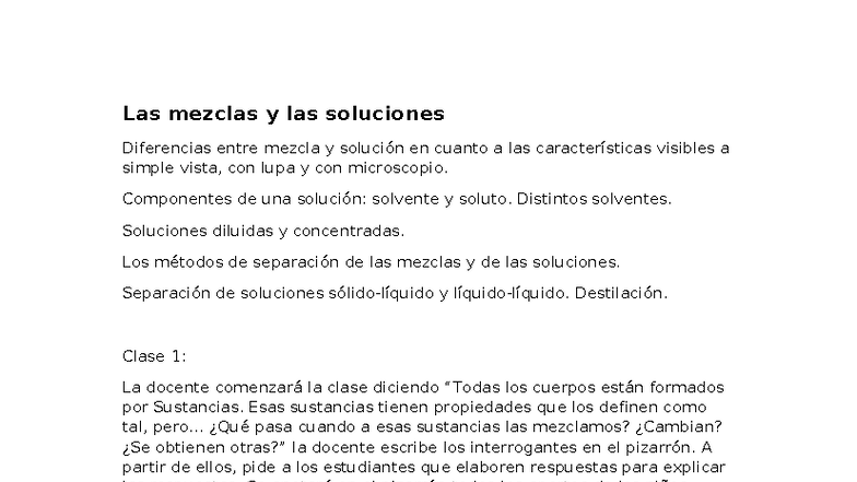 Diferencias entre Mezclas y Soluciones: Clase 1 - Química 101 - Studocu