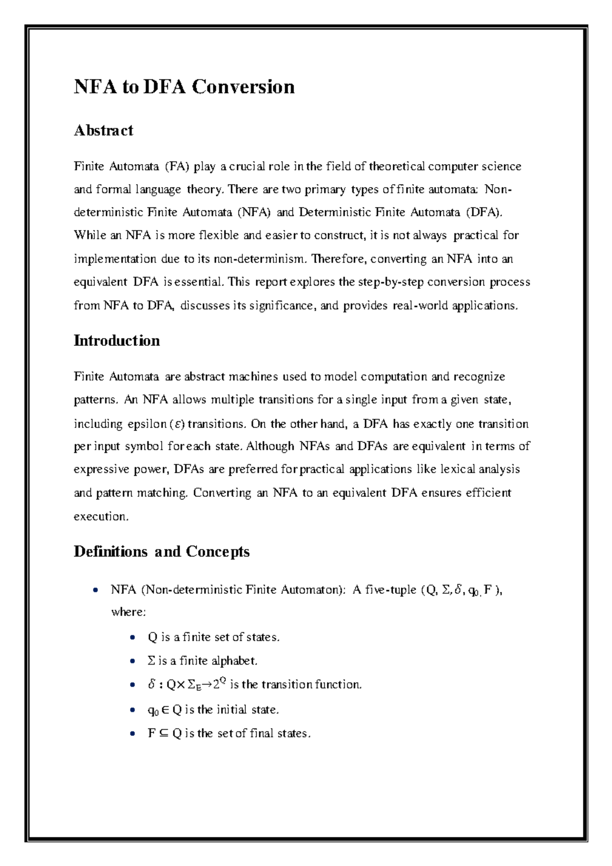 NFA to DFA Conversion Overview - Key Concepts and Steps Explained - Studocu