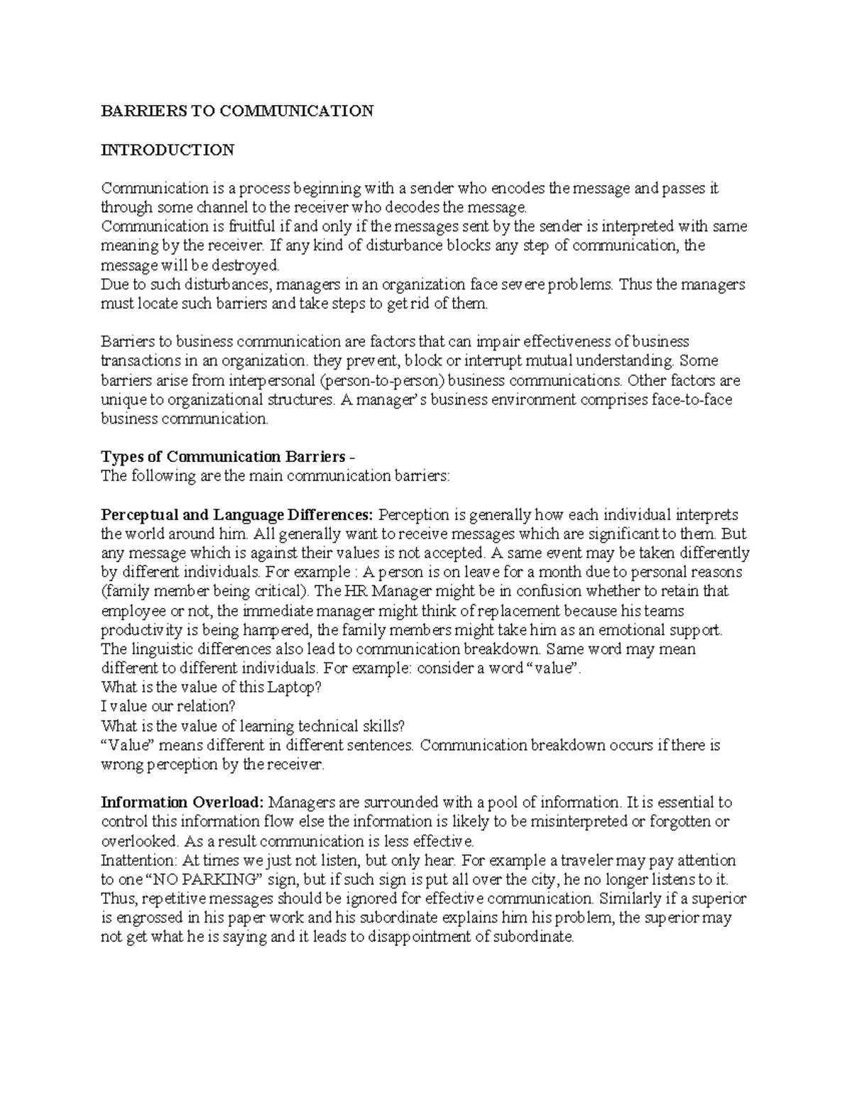 Barriers TO Communication - BARRIERS TO COMMUNICATION INTRODUCTION ...