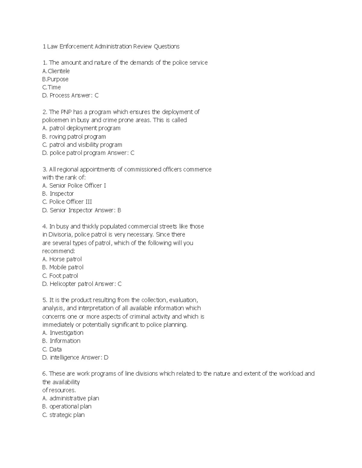 LAW 101: Review Questions on Law Enforcement Administration - Studocu