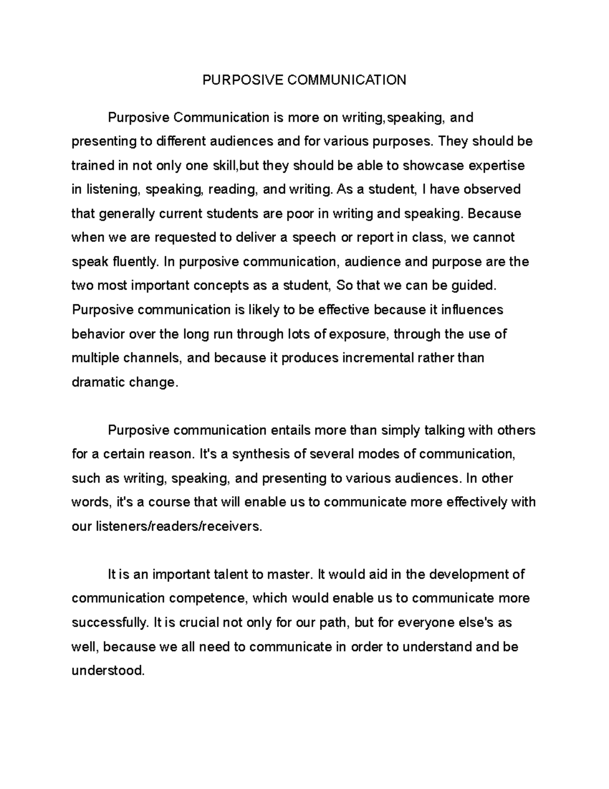 Purposive Communication: Importance, Skills, and Applications - Studocu