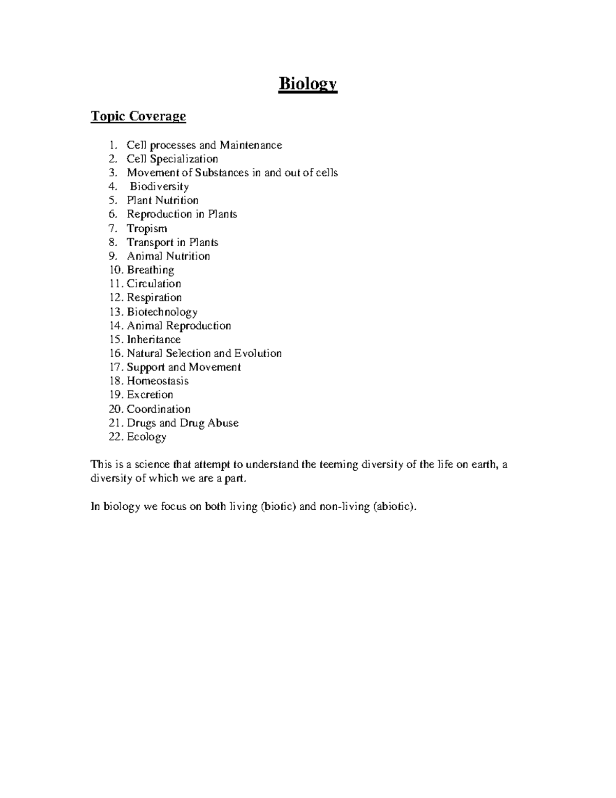 Biology Notes: Cell Processes, Nutrition, and Ecology (BIO 101) - Studocu