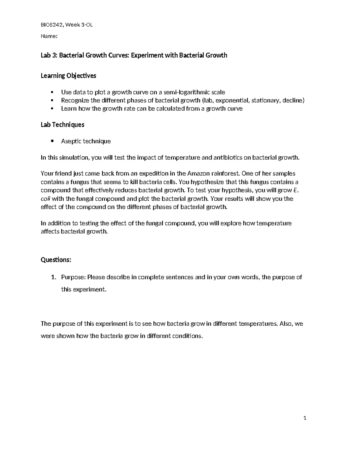 Lab 3: Bacterial Growth Curves - Microbiology Experiment Insights - Studocu