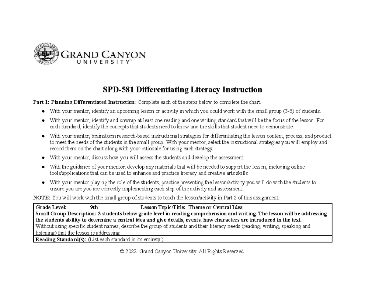 SPD 581: Differentiating Literacy Instruction - Planning & Strategies ...