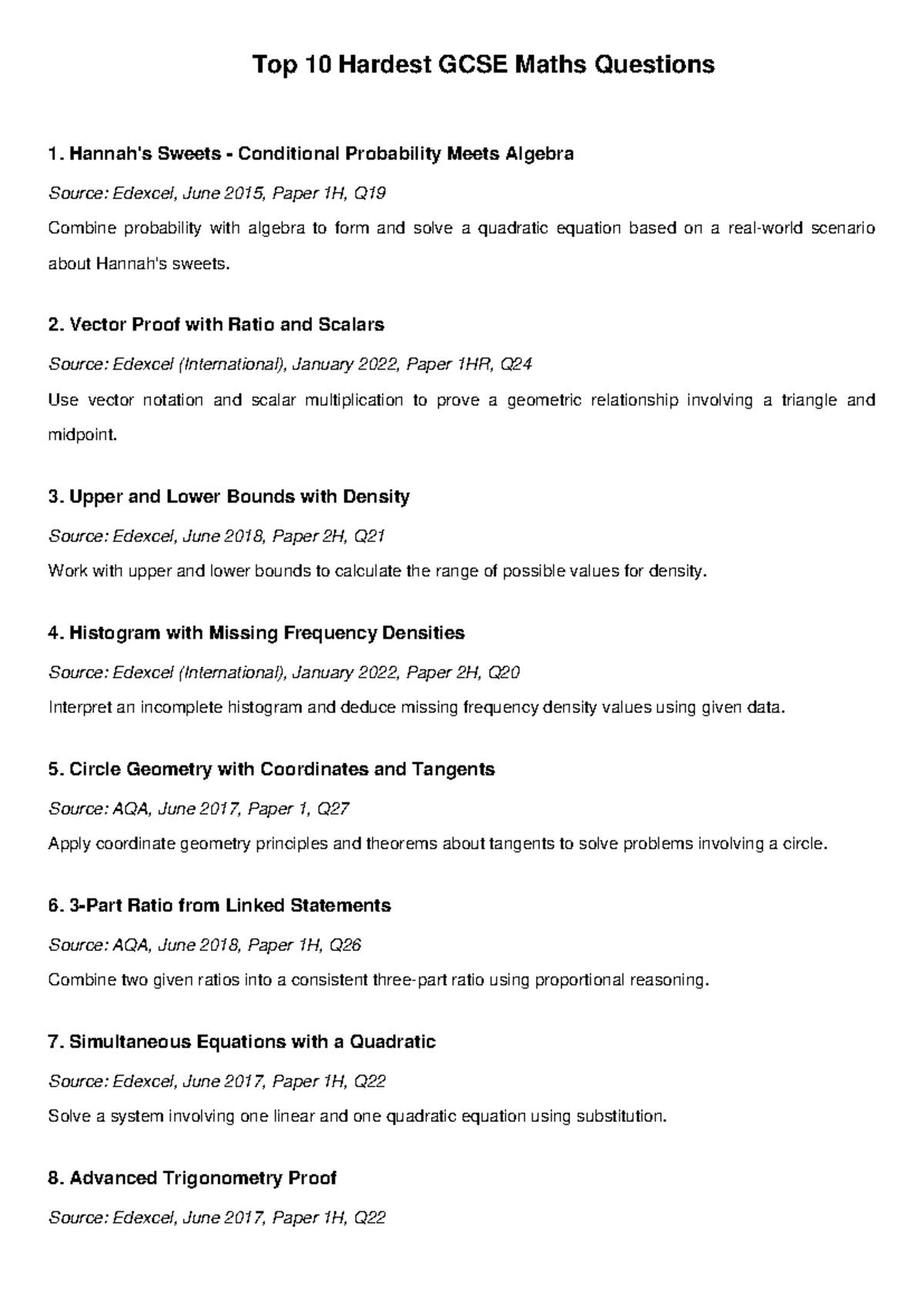 Top 10 Hardest GCSE Maths Questions: Edexcel & AQA Insights - Studocu