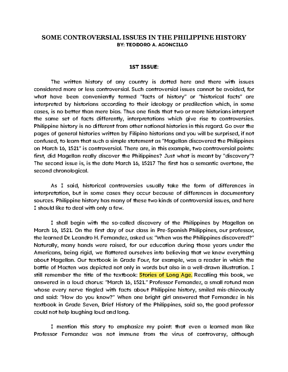 Controversial Issues in Philippine History: Insights from Agoncillo ...