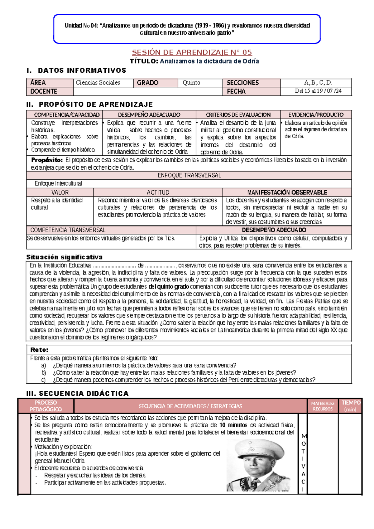 Análisis de la Dictadura de Odría - Unidad 4 - SESIÓN SEM 5 - CCSS 5 ...