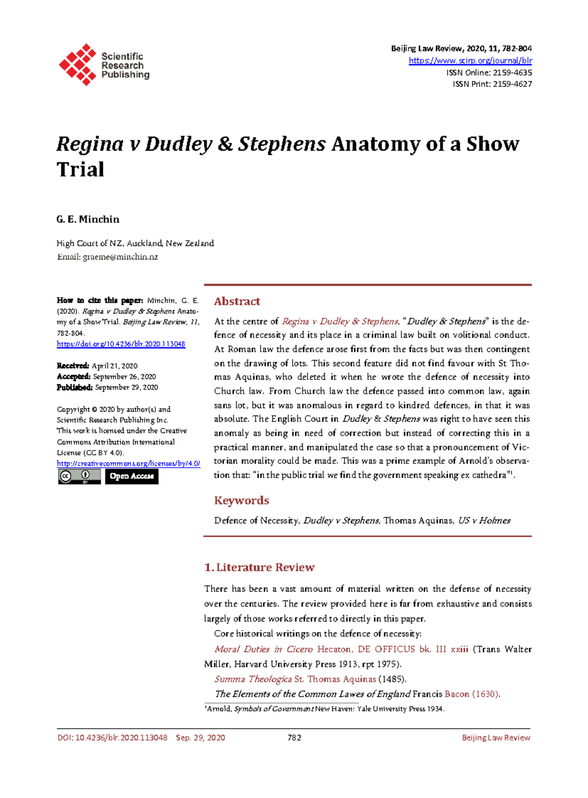 Regina v Dudley Stephens Anatomy of a Show Trial - Beijing Law Review ...