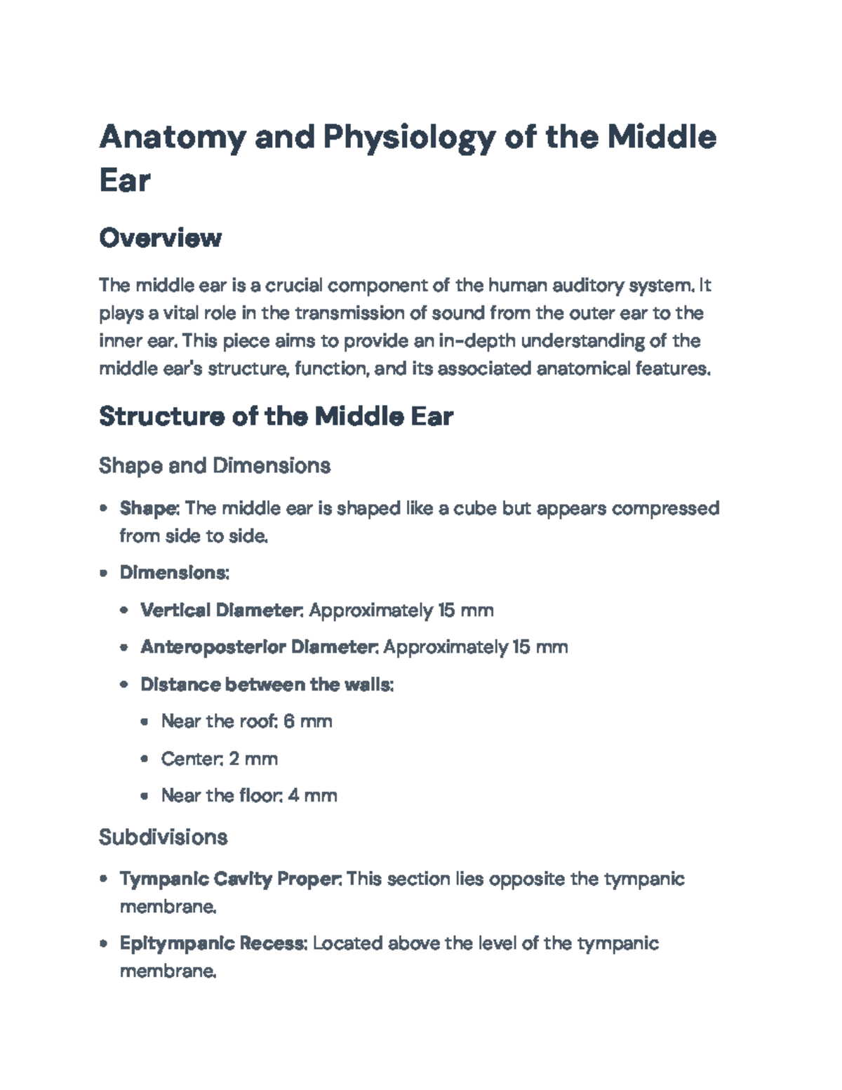 Anatomy and Physiology of the Middle Ear: Structure and Function ...