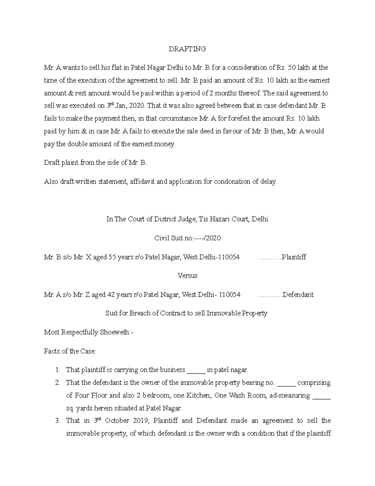 DPC - LLB 3 year practical project - PROJECT ON Drafting Pleading And Conveyancing “A project ...