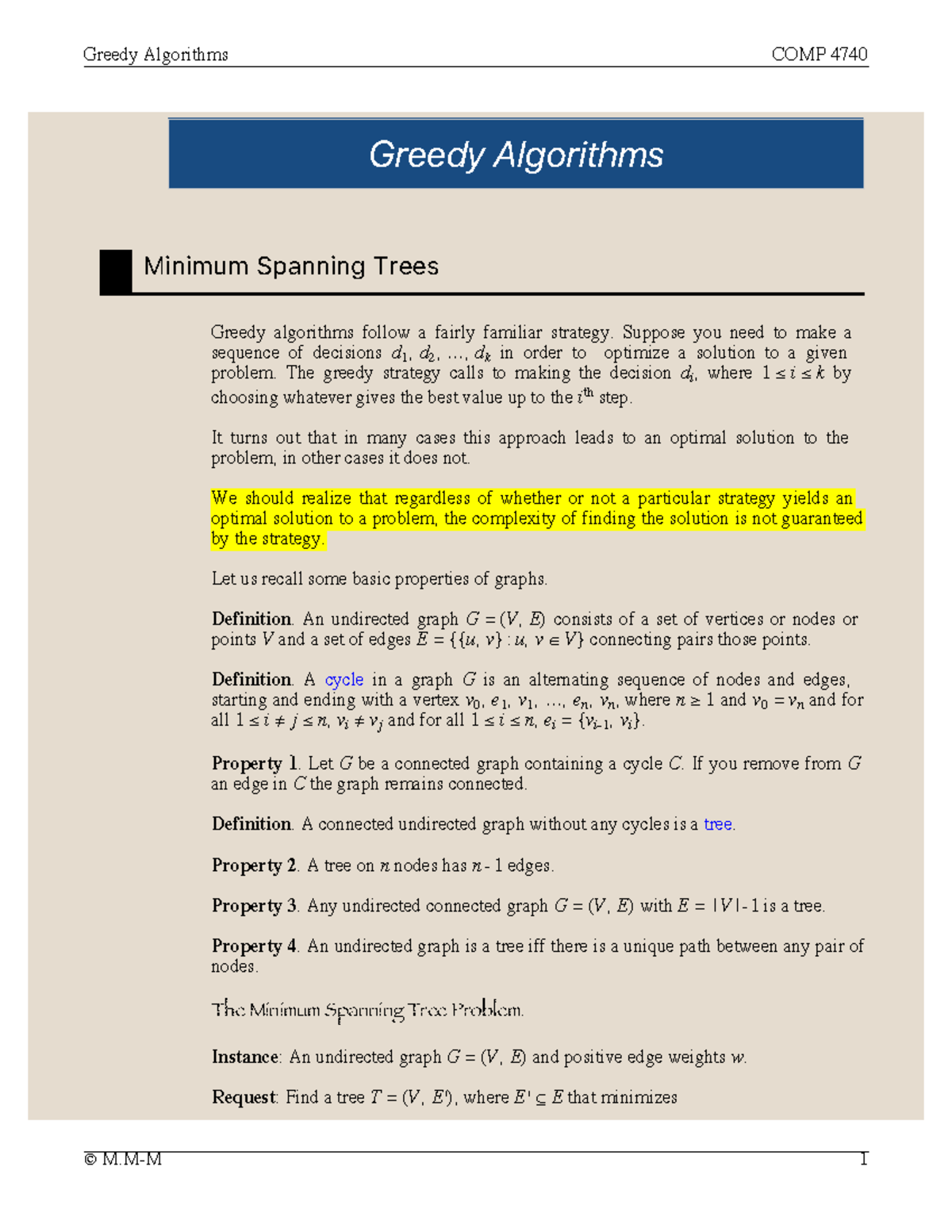 Greedy Algorithms - Lecture notes 3 - Greedy Algorithms Minimum ...