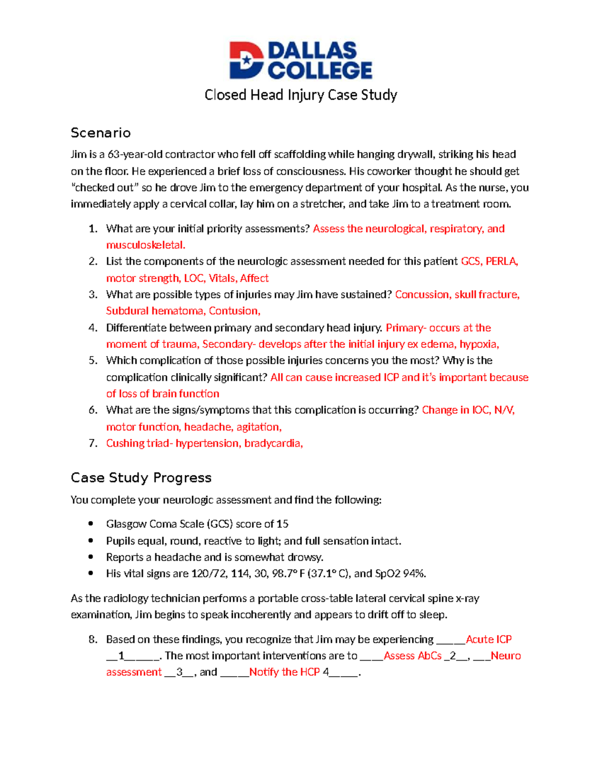 Closed head injury case study: assessment and management of Jim's ...