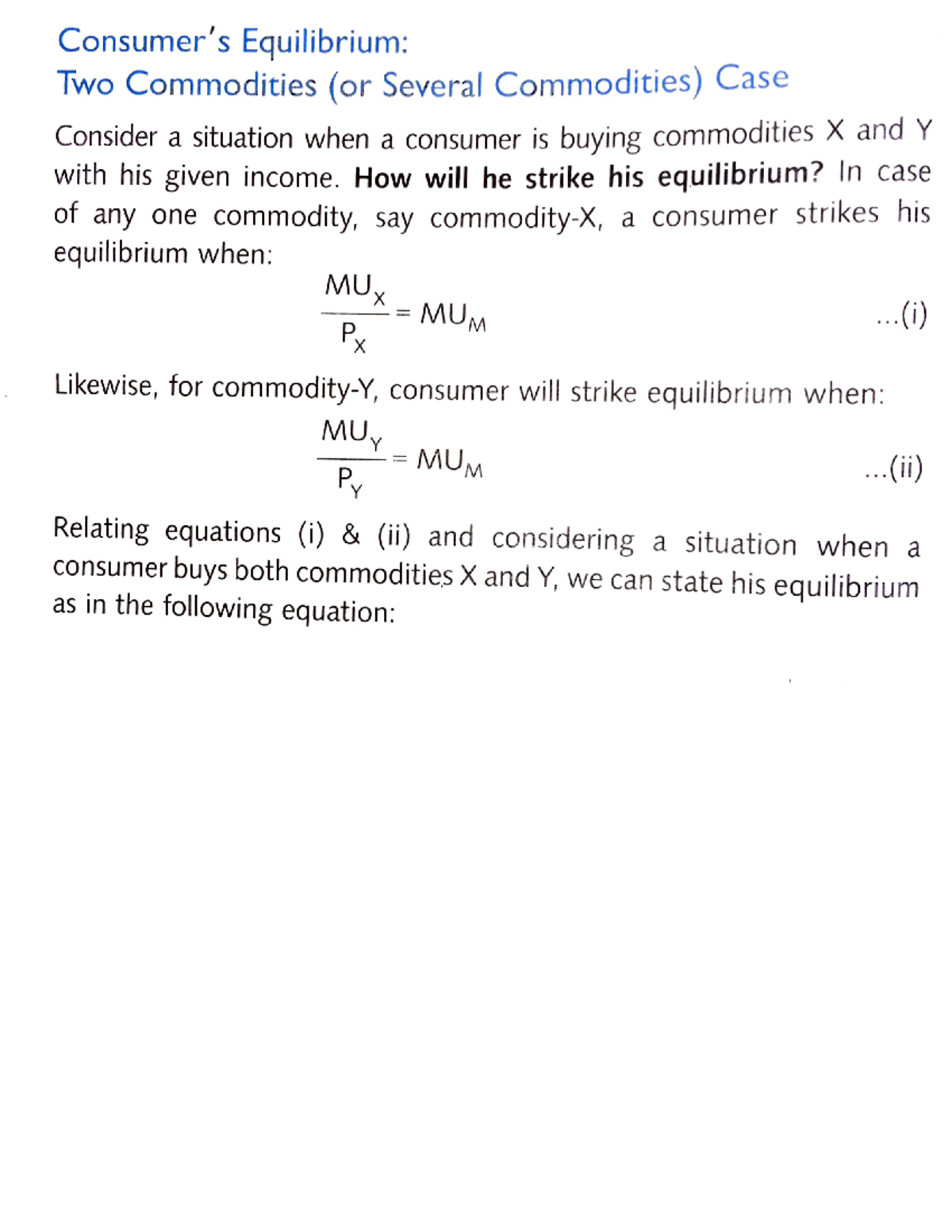 Consumer Equilibrium: Analyzing Two Commodity Case - Studocu