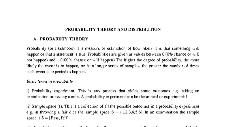 Probability Theory and Distributions- Handout - PROBABILITY THEORY AND ...