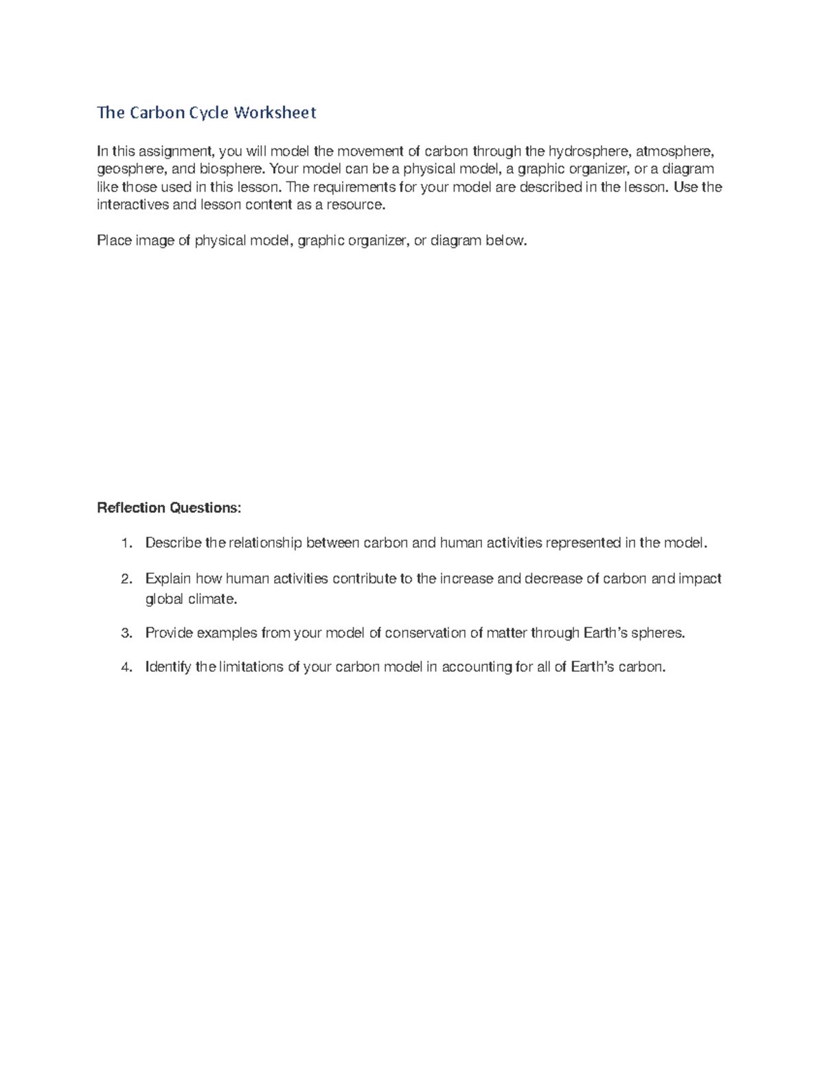 9.02 Carbon Cycle Model Worksheet: Understanding Carbon Movement - Studocu