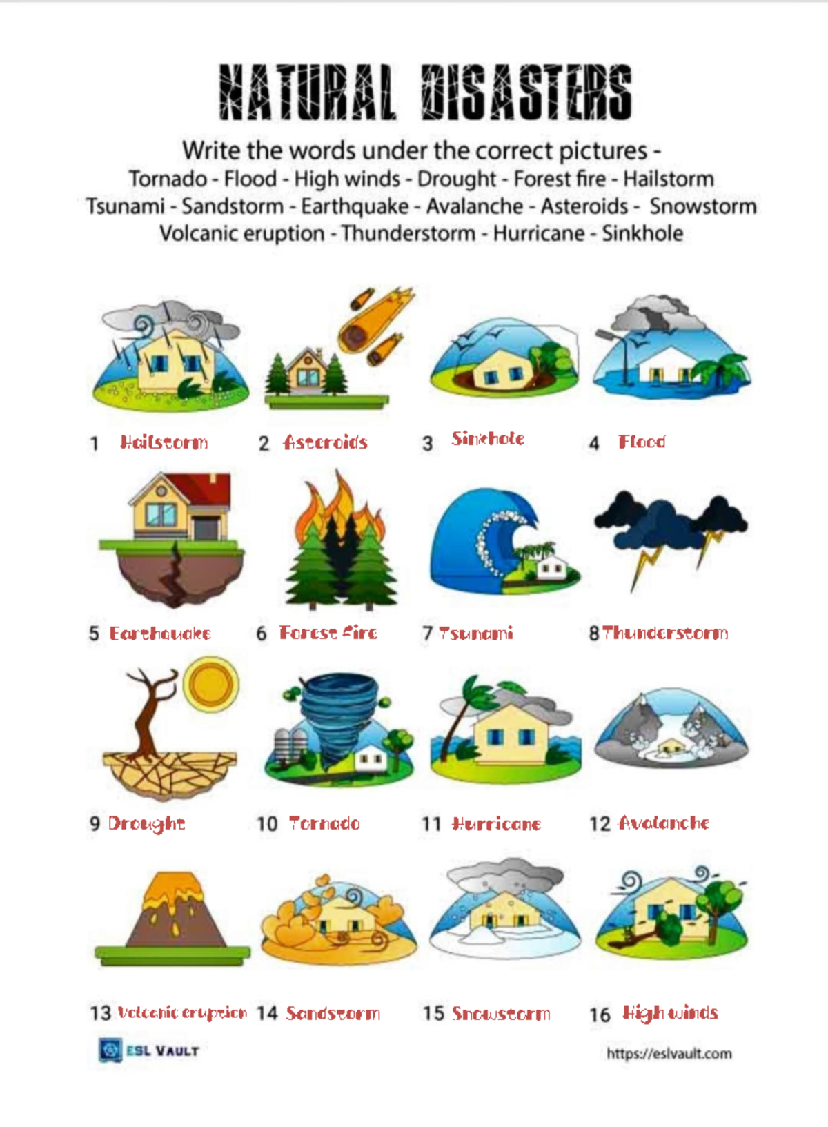 NATURAL DISASTERS ESL VAULT: Writing & Picture Matching - Studocu