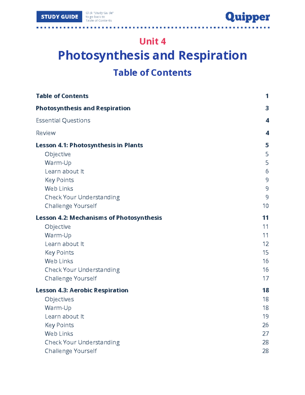 04. Science 9 Unit 4 Photosynthesis and Respiration (Study Guide ...