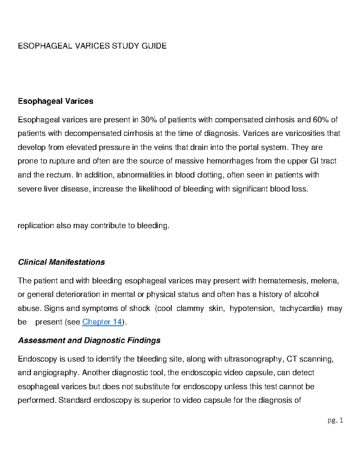 Study Guide: Esophageal Varices (Pathophysiology & Management) - Studocu
