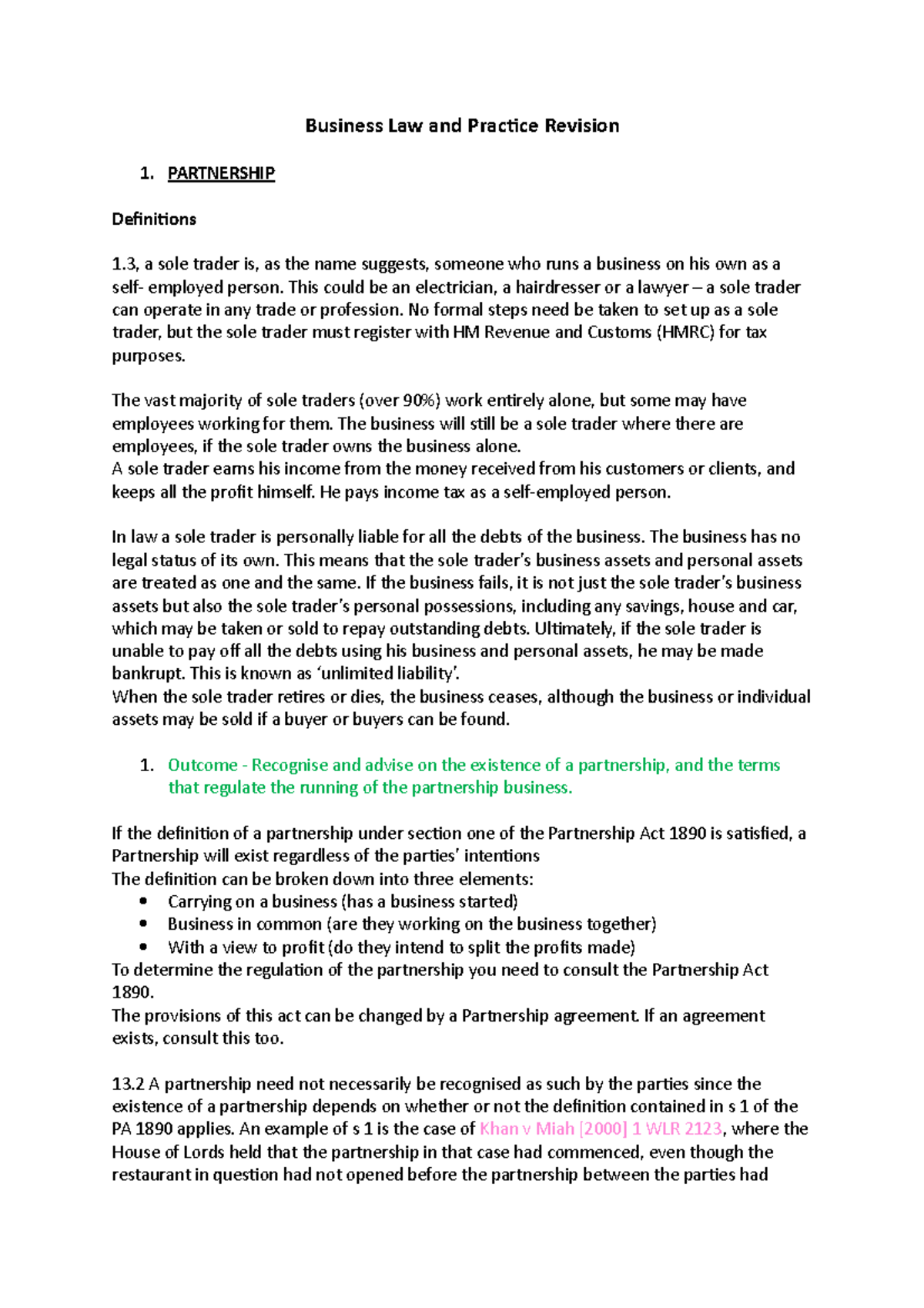 Business Law and Practice Revision Guide: Key Concepts & Cases - Studocu