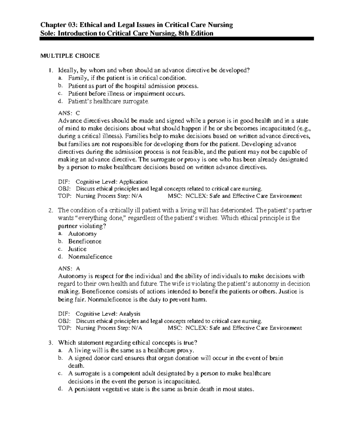 Chapter 03: Ethical and Legal Considerations in Critical Care Nursing ...