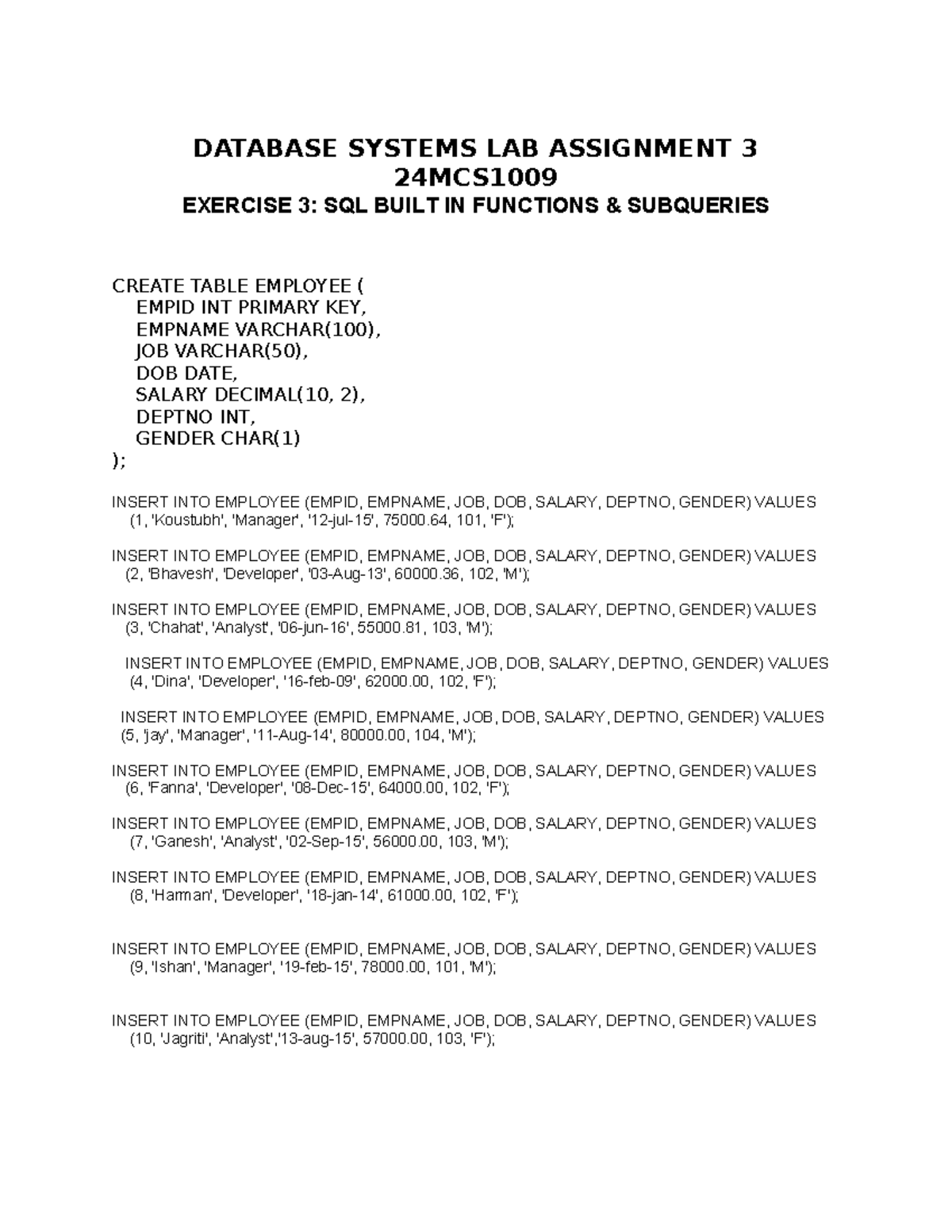 24MCS1009 LAB Assign 3 sql built in - DATABASE SYSTEMS LAB ASSIGNMENT 3 ...