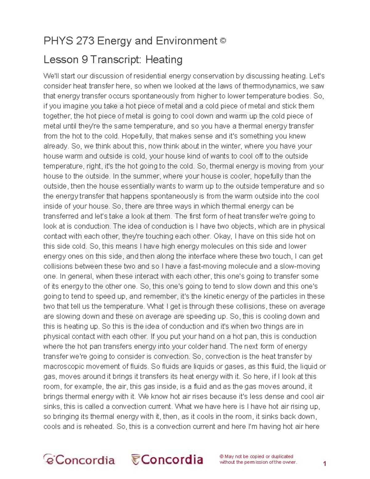 PHYS 273 Energy & Environment Lesson 9: Heating & Energy Transfer - Studocu