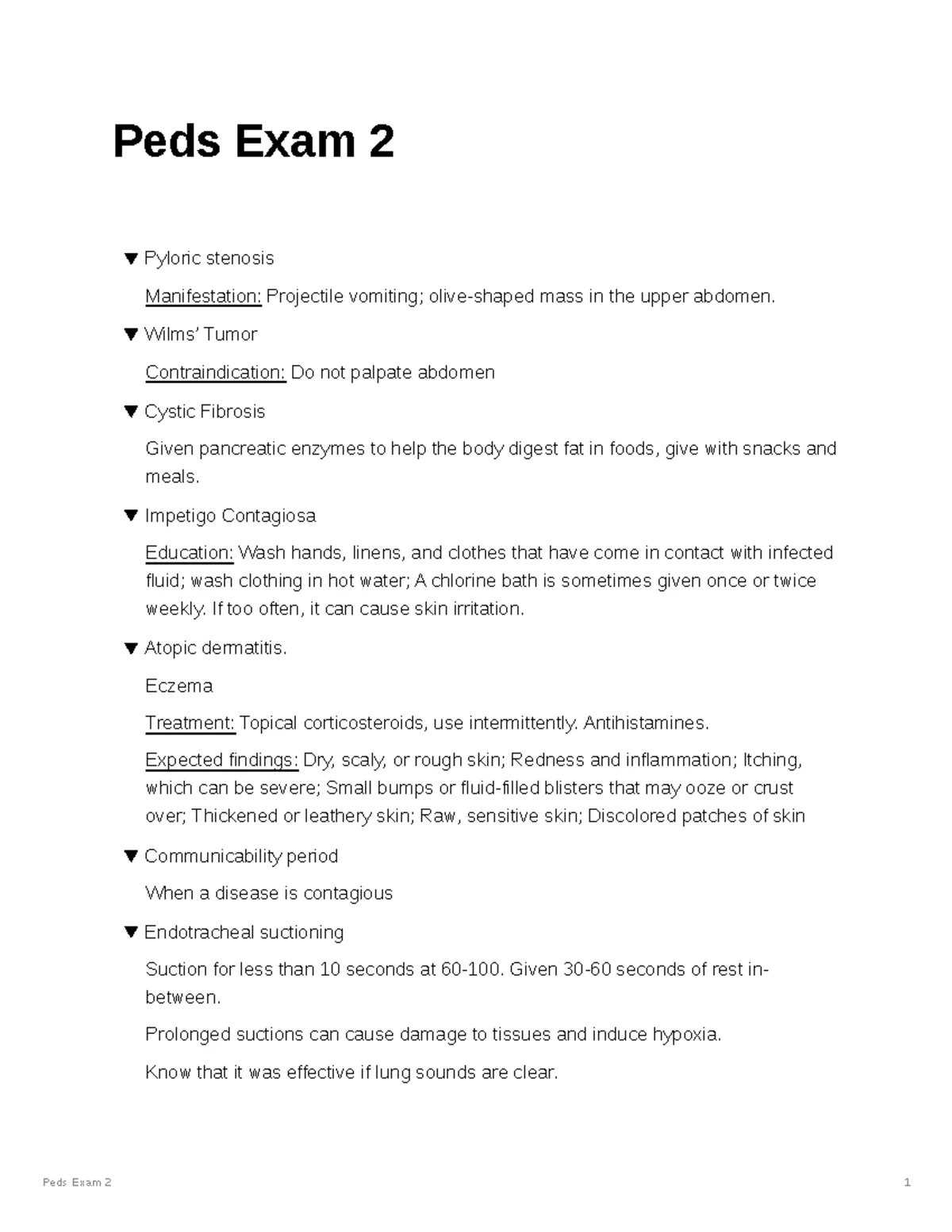 PEDS 101 - Practice Questions for Pediatric Exam #1 - Studocu