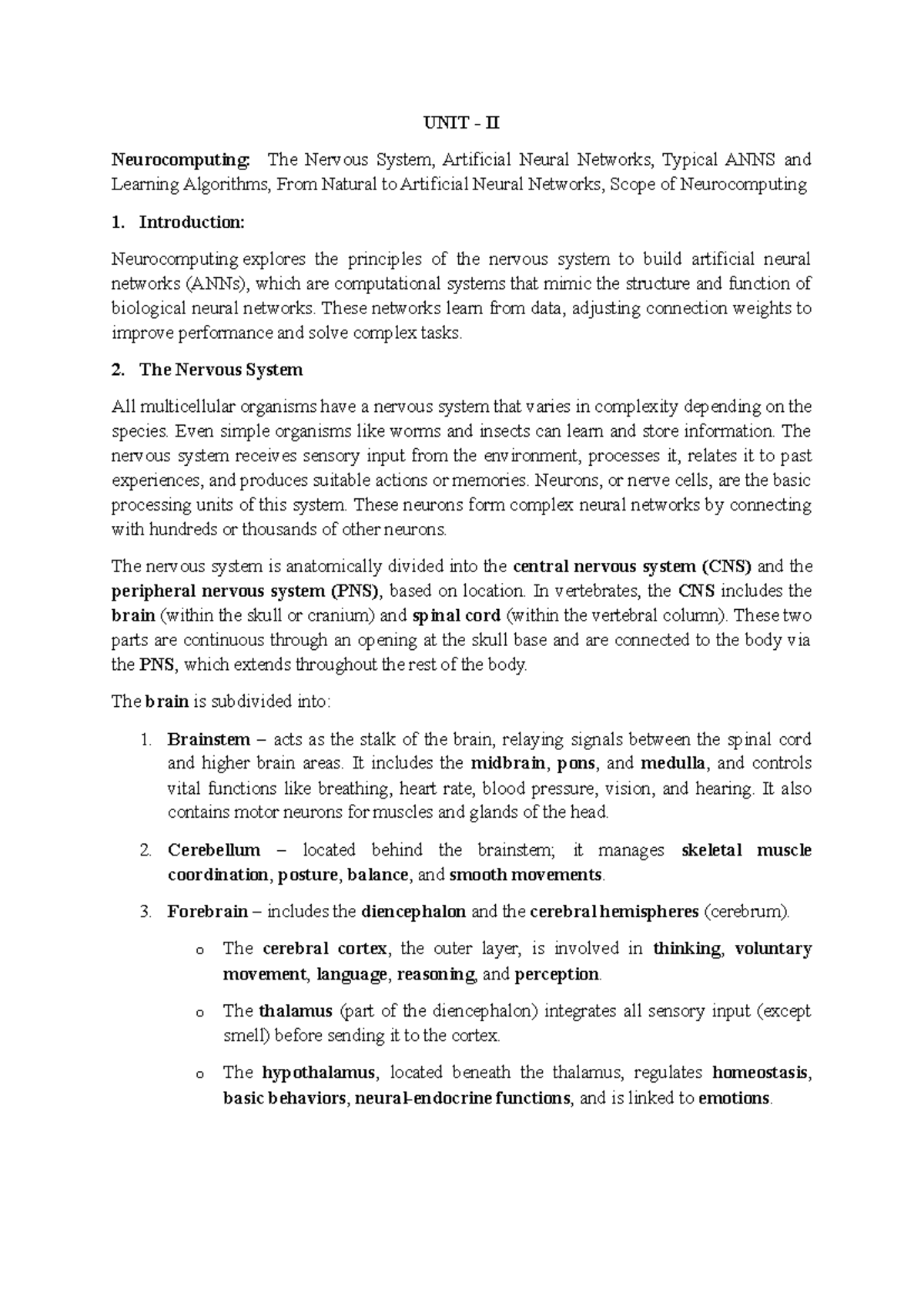 Unit II Notes: Neurocomputing & Artificial Neural Networks for CSE(AIML ...
