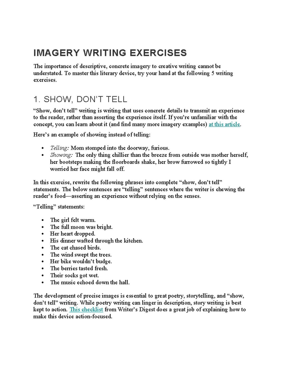 Imagery Writing Exercises: Engaging Creativity and Descriptive Skills ...