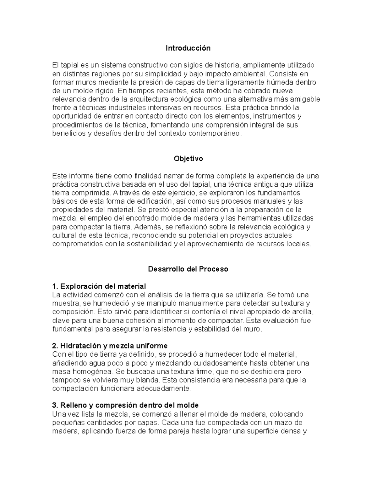 Práctica Constructiva: Uso del Tapial en Arquitectura Ecológica - Studocu
