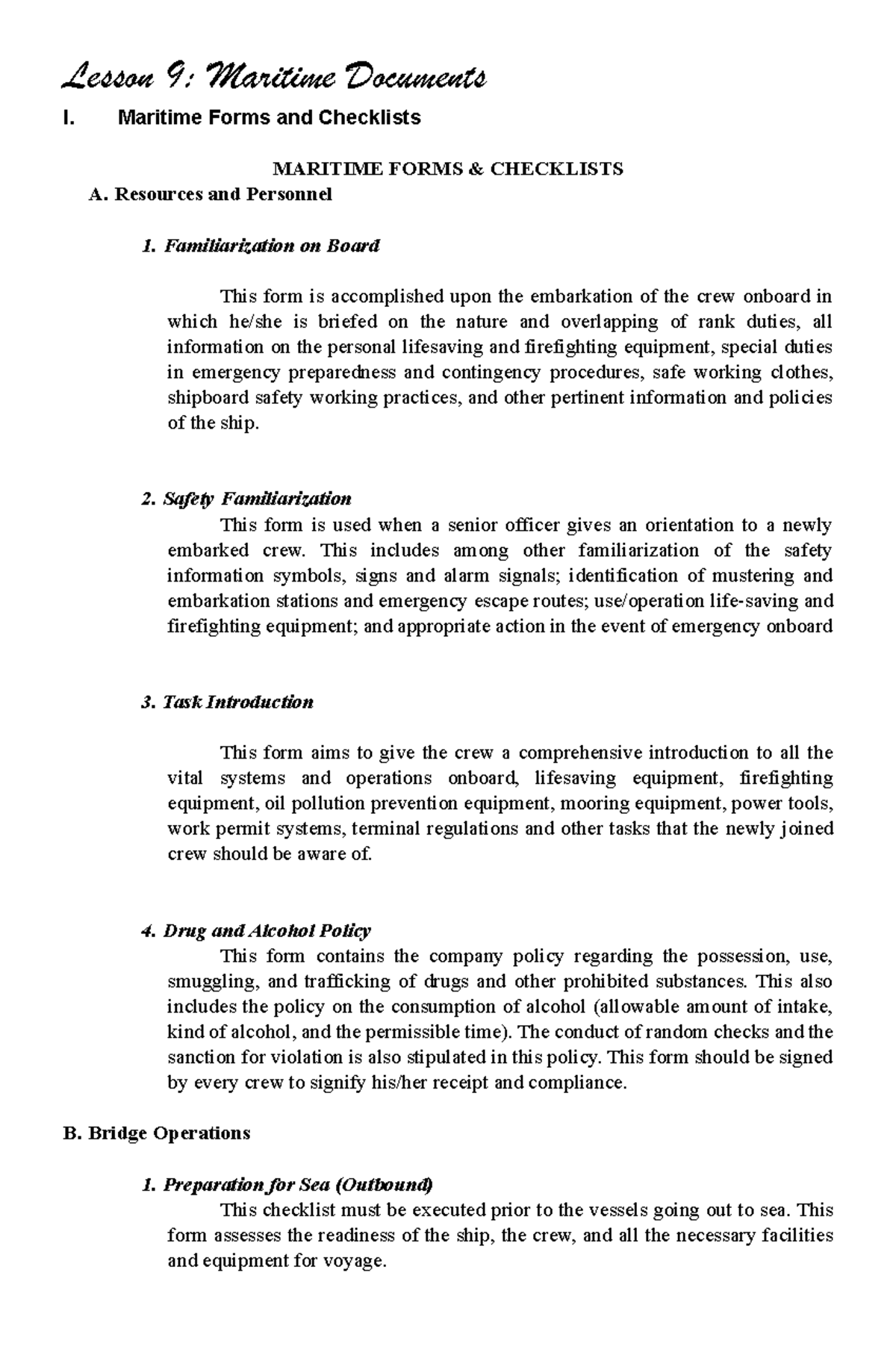 Lesson 9: Maritime Documents I - Technical Writing Finals - Studocu