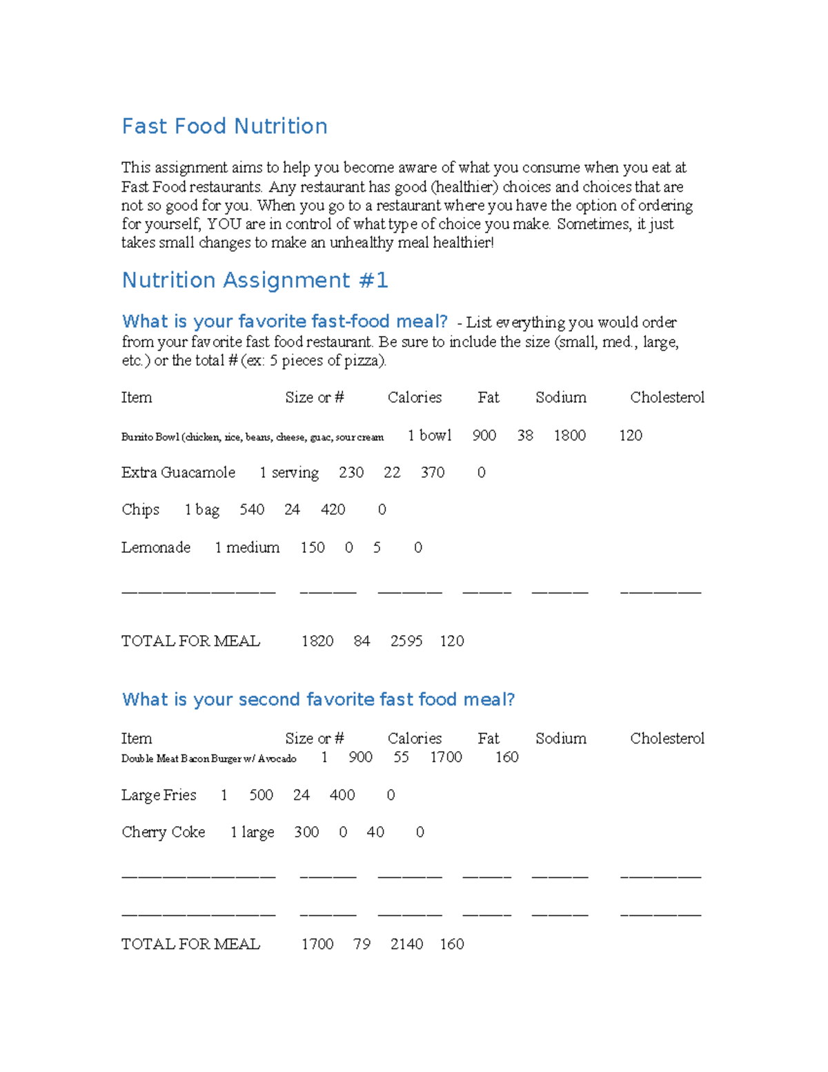 Fast Food Nutrition Lab Assignment: Healthier Choices Analysis - Studocu