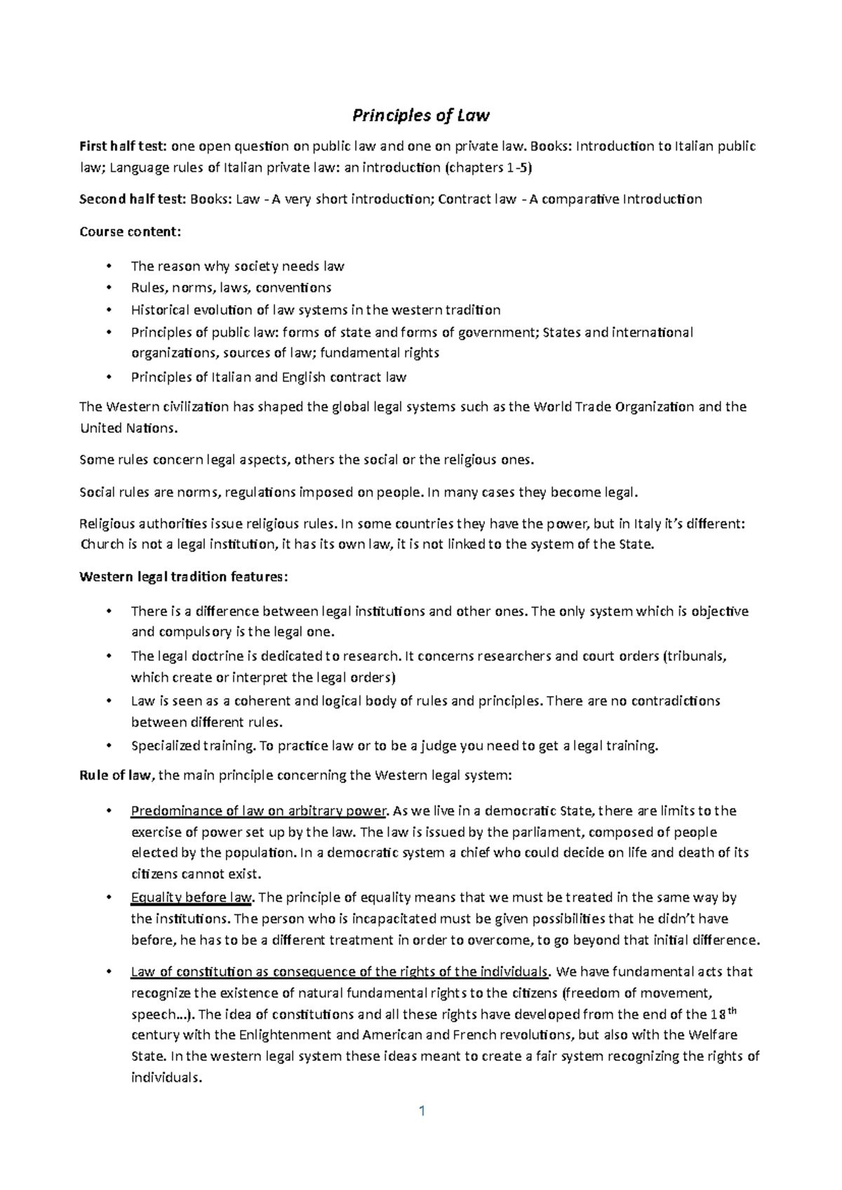 Principles of Law (LAW101) First Half Exam Review: Public & Private Law ...