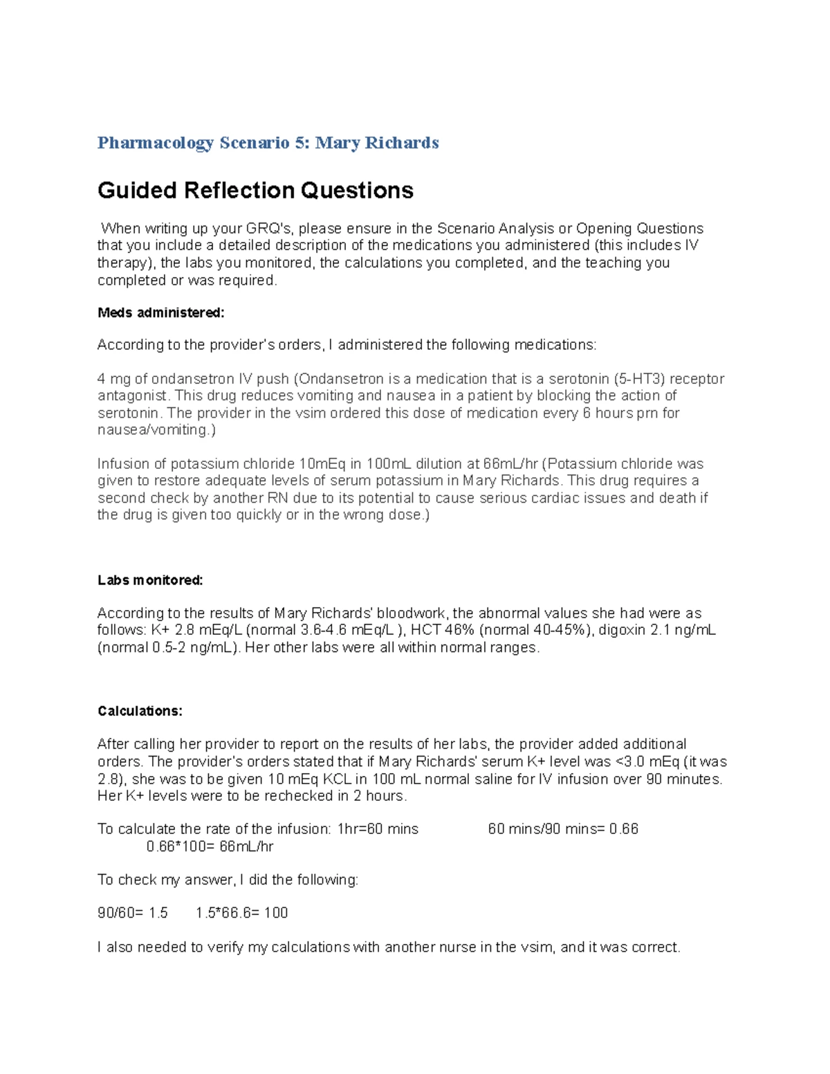 Harry hadley vsim - VSIM with answers - Pharmacology Scenario 6: Harry ...