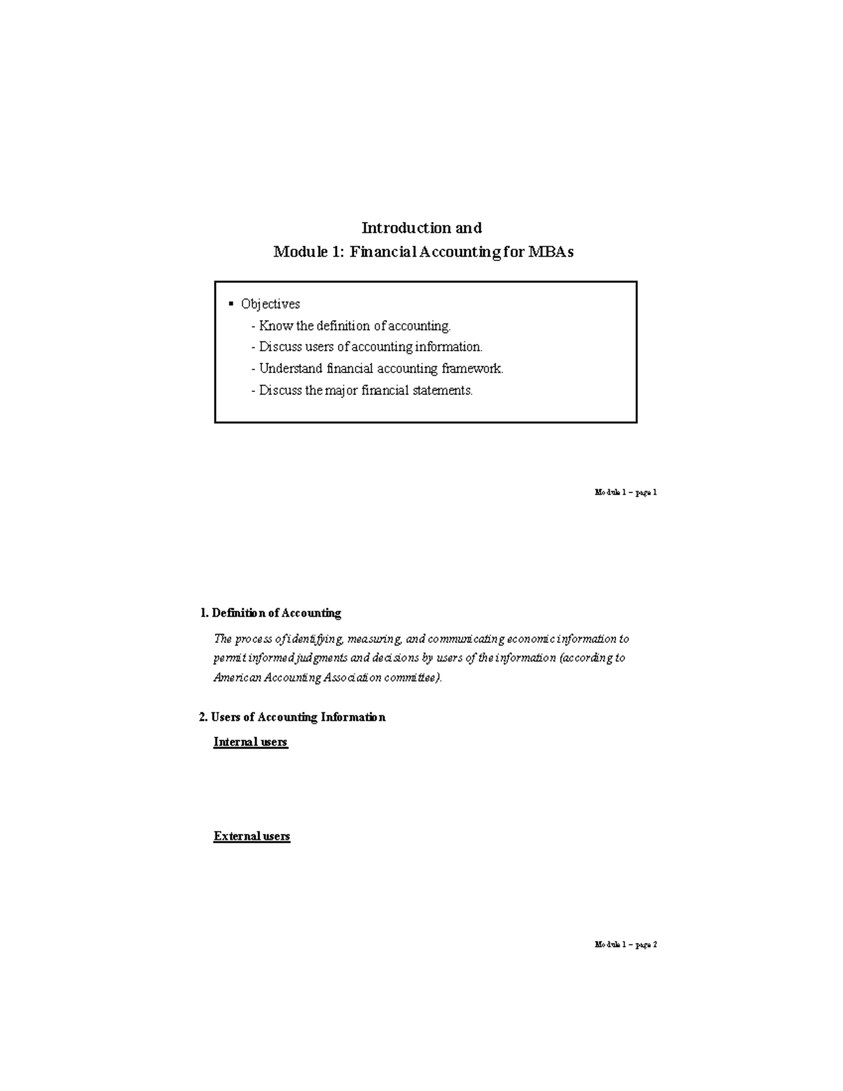 Financial Accounting Overview: Key Concepts & Statements (Module 1) - Studocu