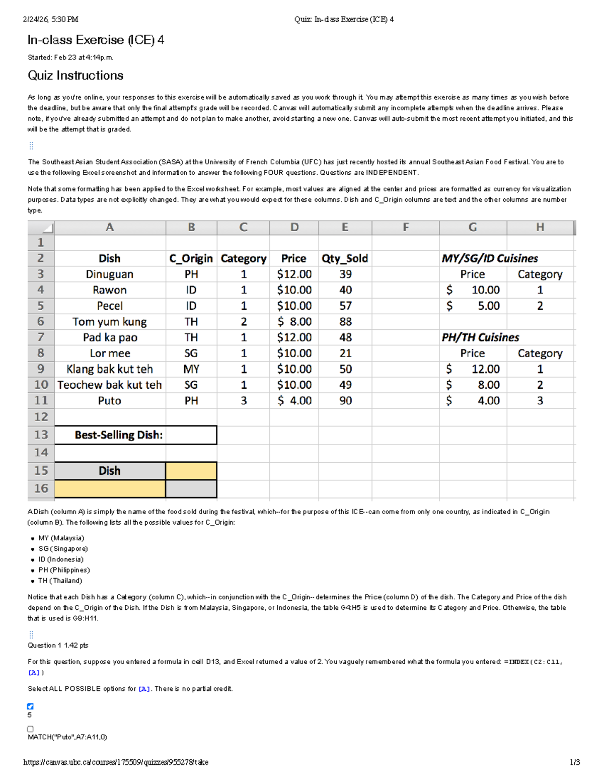 5:30 PM Quiz: In-Class Exercise (ICE) 4 Overview and Questions - Studocu