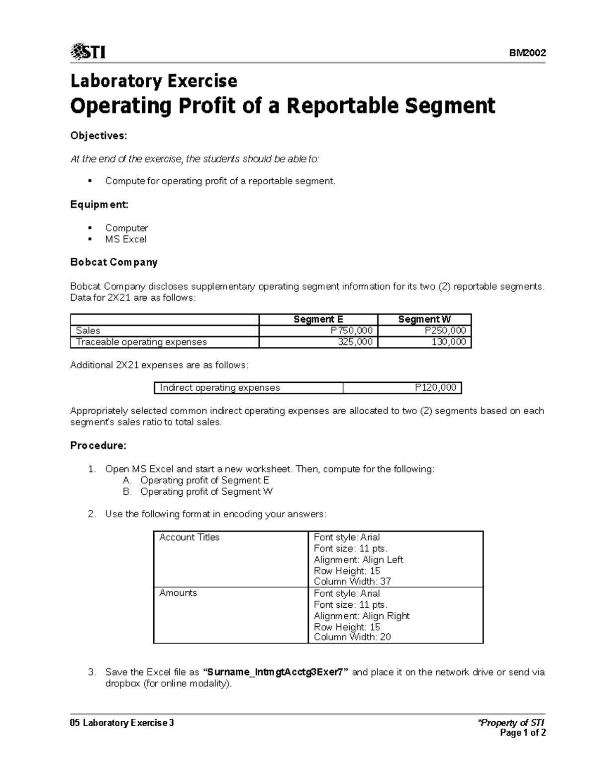 Bobcat company - 05 Laboratory Exercise 3 - ARG - BM 05 Laboratory ...