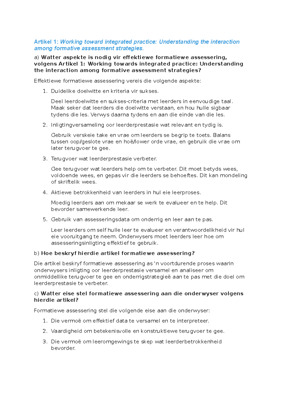 AFRF 421 Artikel 1: Antwoorde oor effektiewe formatiewe assessering ...