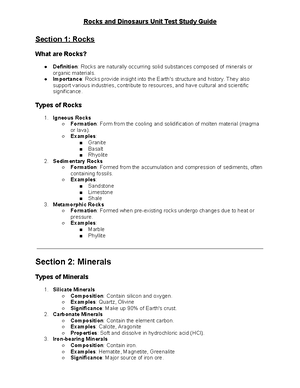 Comprehensive Study Guide: Rocks, Minerals, and Dinosaurs ...